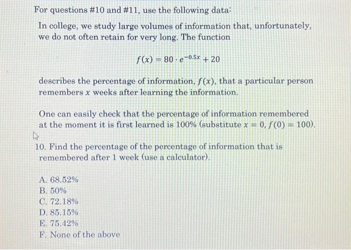 Solved For questions #10 and \#11, use the following data: | Chegg.com