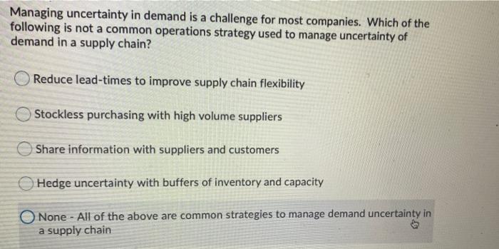 Solved Managing uncertainty in demand is a challenge for | Chegg.com