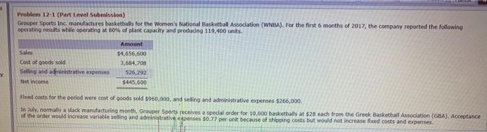 Solved Problem 12-1 (Part Level Submission) Grouper Sports | Chegg.com