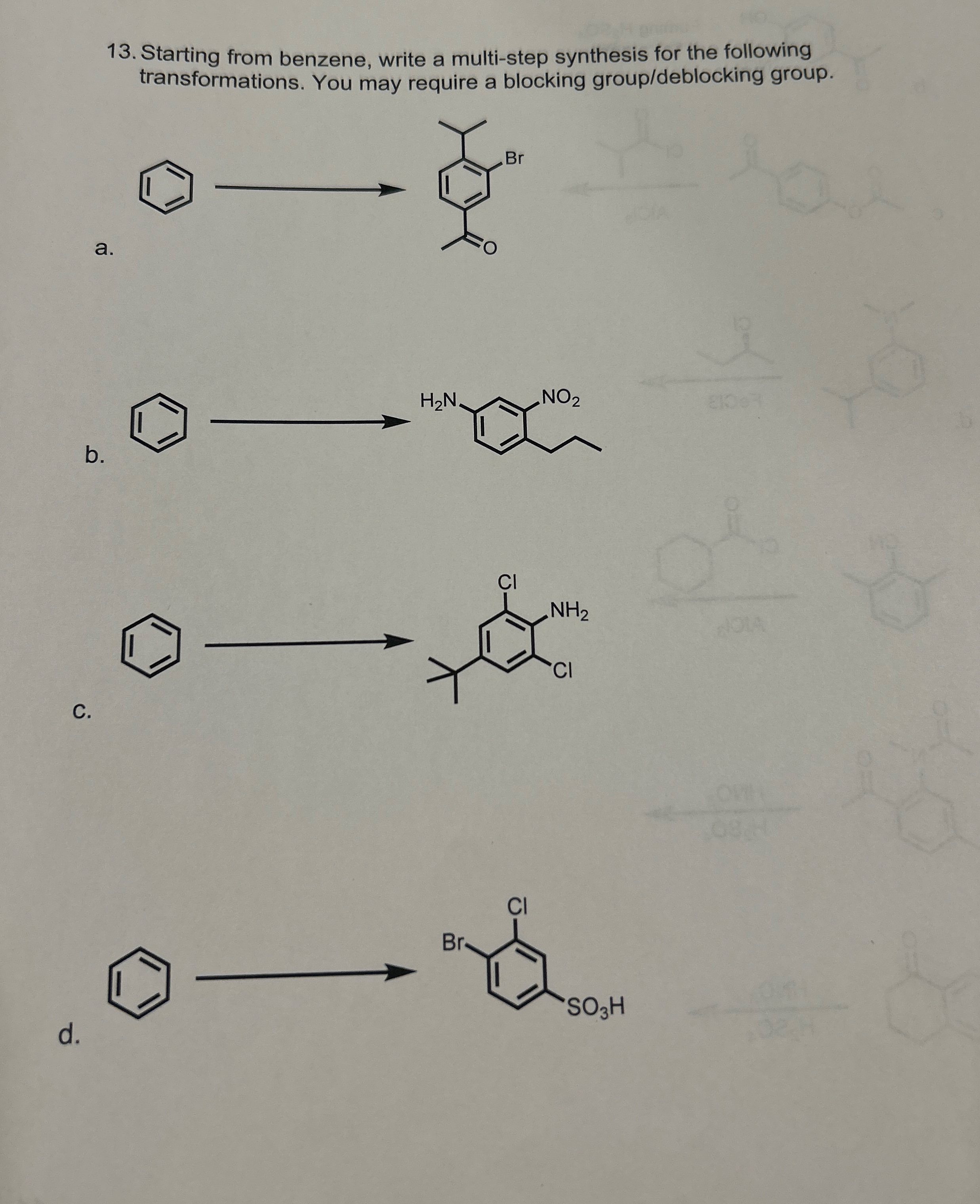 Solved Starting from benzene, write a multi-step synthesis | Chegg.com