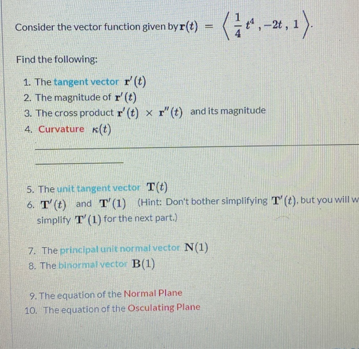 Solved Consider The Vector Function Given Byr T 2t 1