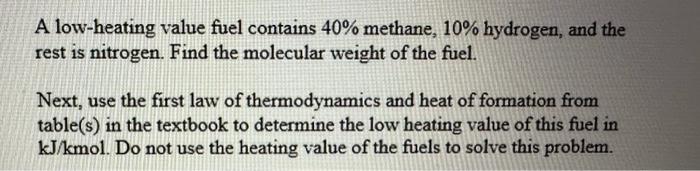 Solved A low-heating value fuel contains 40% methane, 10% | Chegg.com