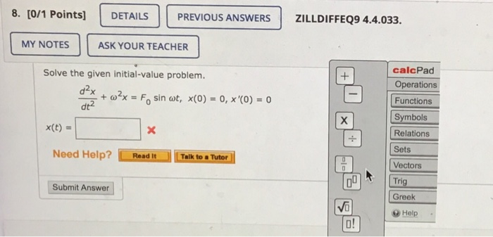 Solved 8. [0/1 Points) DETAILS PREVIOUS ANSWERS ZILLDIFFEQ9 | Chegg.com Solved 8. [0/1 Points) DETAILS PREVIOUS ANSWERS ZILLDIFFEQ9 | Chegg.com