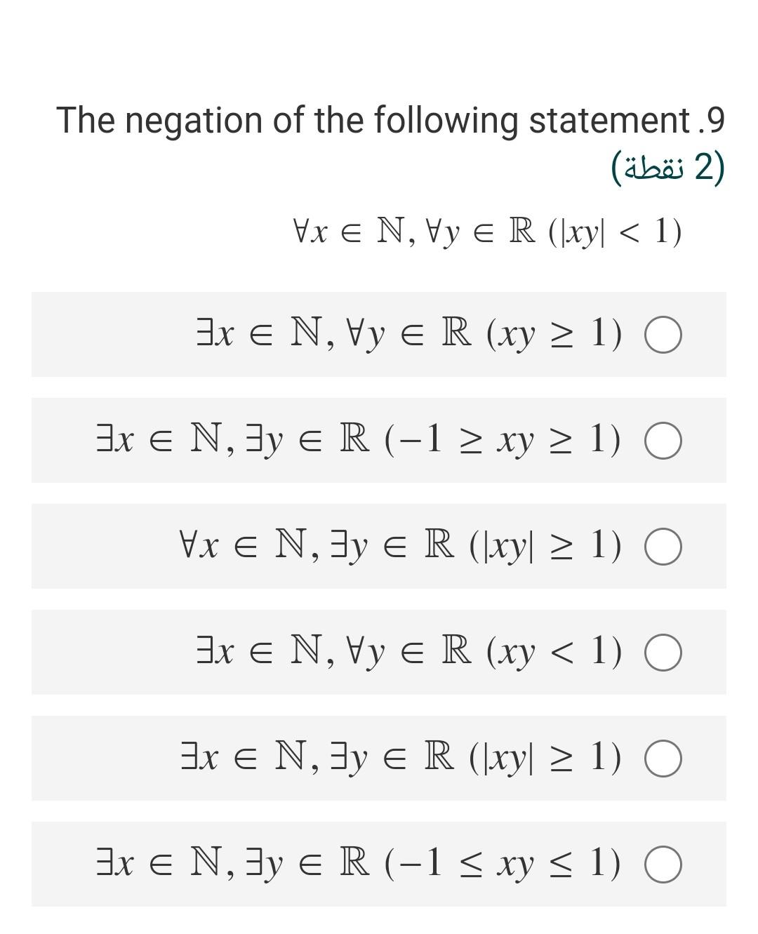 Solved The negation of the following statement. 9 2 Vx e N, | Chegg.com
