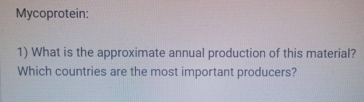Solved Mycoprotein: 1) What is the approximate annual | Chegg.com