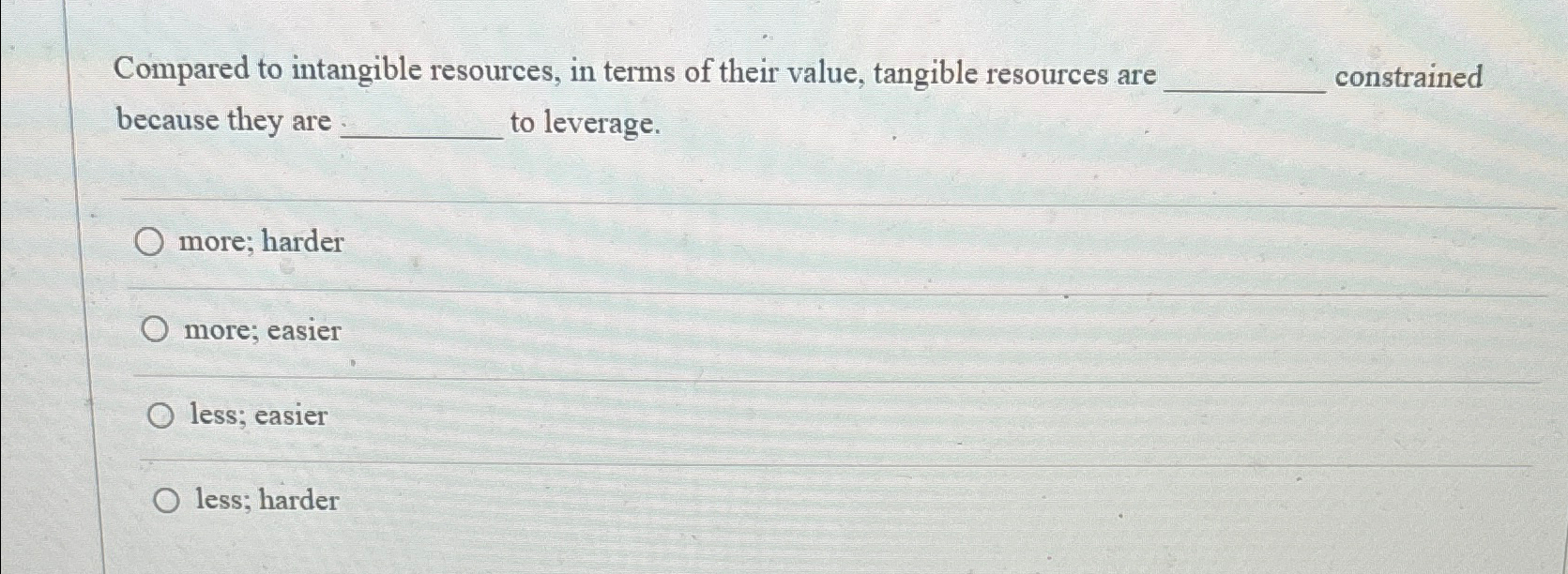 Solved Compared to intangible resources, in terms of their | Chegg.com