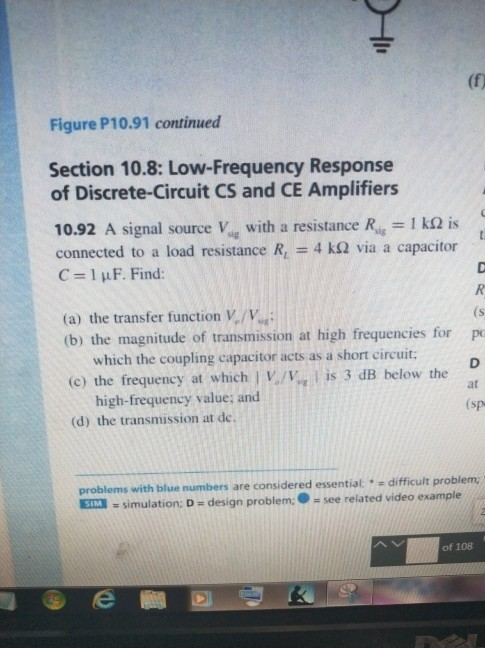 Solved Figure P10.91 continued Section 10.8: Low-Frequency | Chegg.com