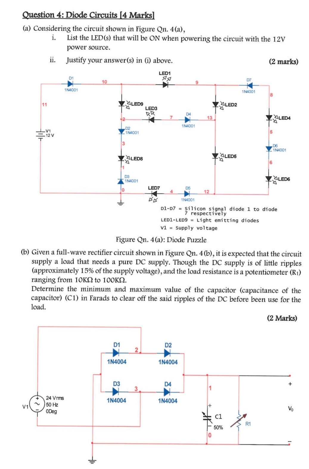 Solved Question 4: Diode Circuits [4 ﻿Marks](a) ﻿Considering | Chegg.com