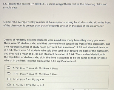 Solved Identify the correct HYPOTHESES used in a hypothesis | Chegg.com