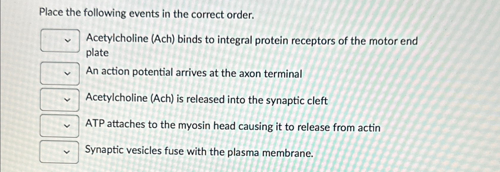 Solved Place the following events in the correct | Chegg.com