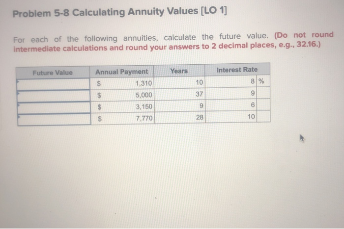 Solved Problem 5-8 Calculating Annuity Values [LO 1] For | Chegg.com