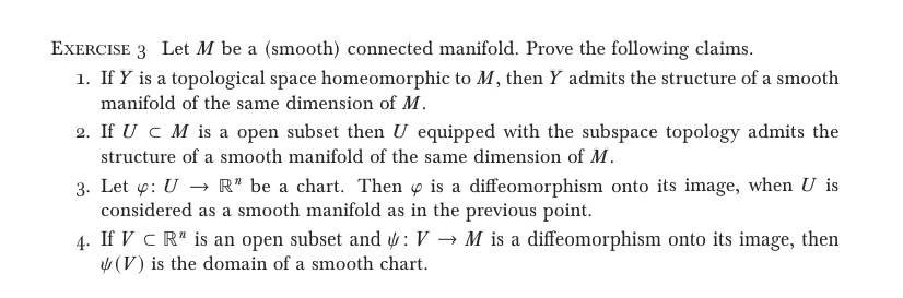 Solved EXERcise 3 ﻿Let M ﻿be a (smooth) ﻿connected manifold. | Chegg.com