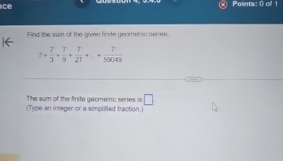 Solved Find the sum of the given finite geometric | Chegg.com