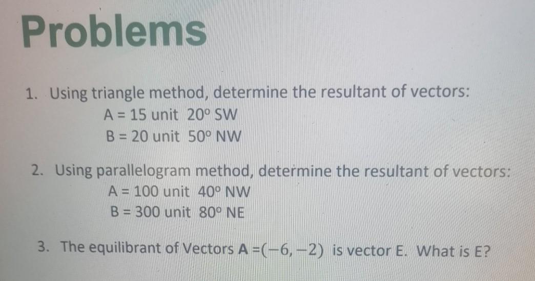 Solved Problems 1. Using triangle method, determine the | Chegg.com