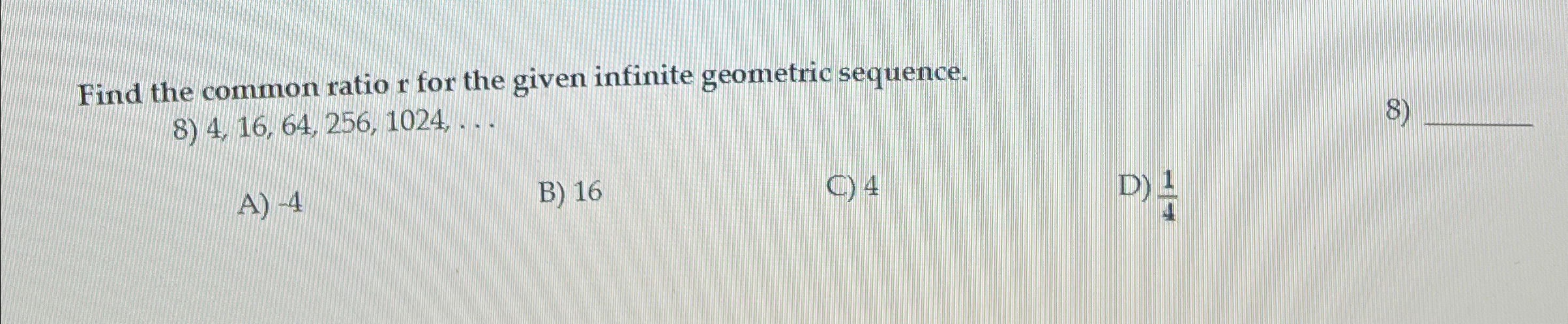 Solved Find the common ratio r ﻿for the given infinite | Chegg.com