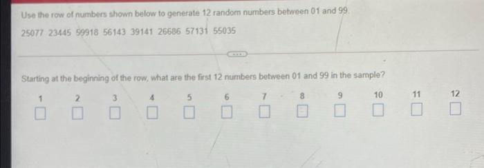 Solved Use the row of numbers shown below to generate 12 | Chegg.com