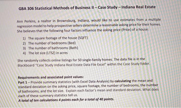 Solved GBA 306 Statistical Methods of Business 11 - Case | Chegg.com