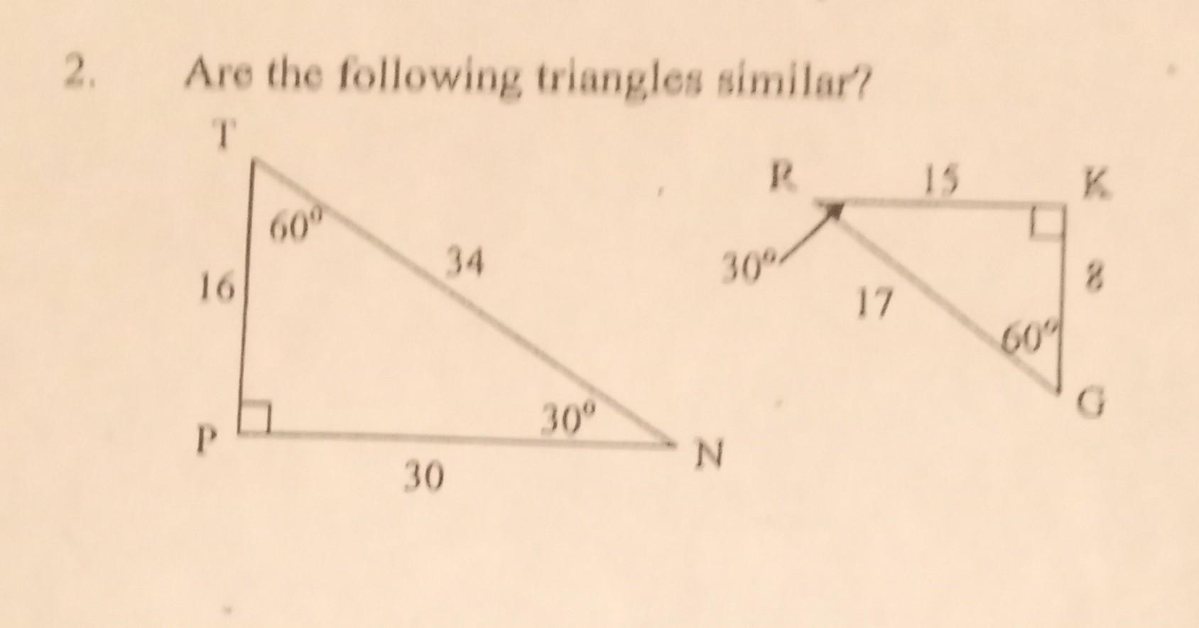 Solved Are the following triangles similar? | Chegg.com