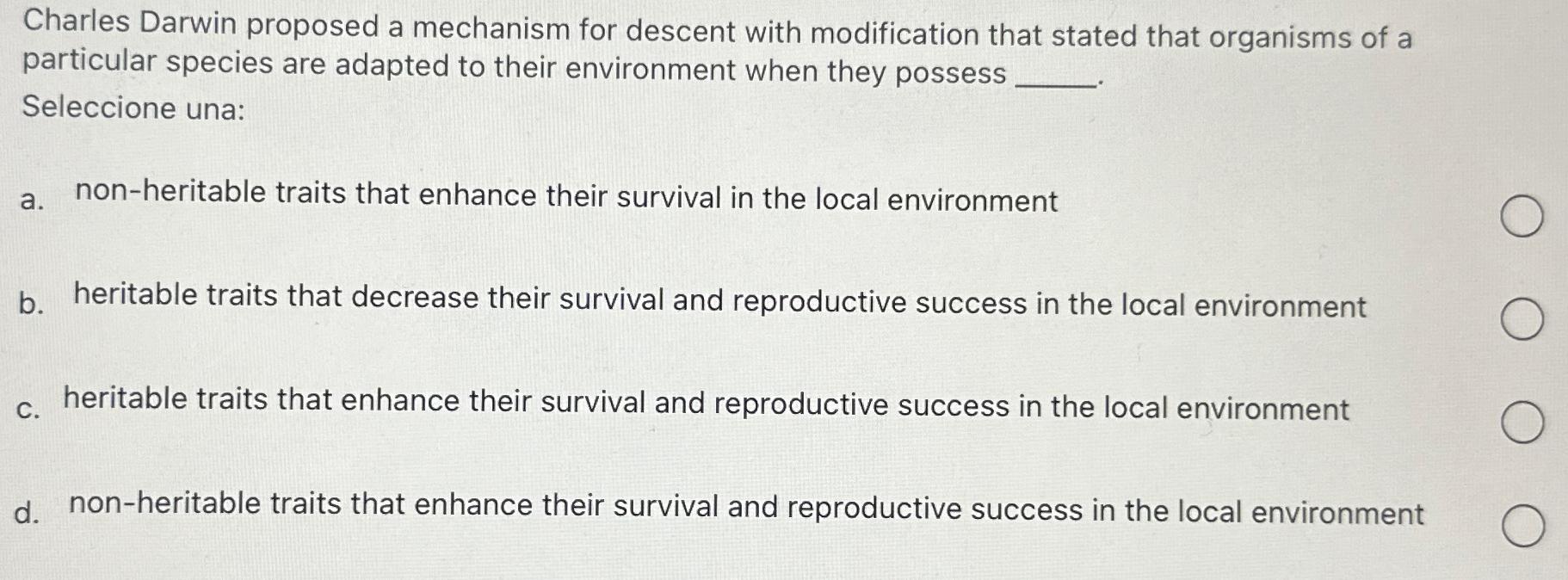 Solved Charles Darwin proposed a mechanism for descent with | Chegg.com