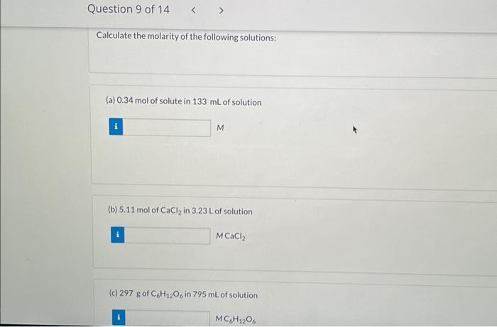 Solved Calculate the molarity of the following solutions: | Chegg.com