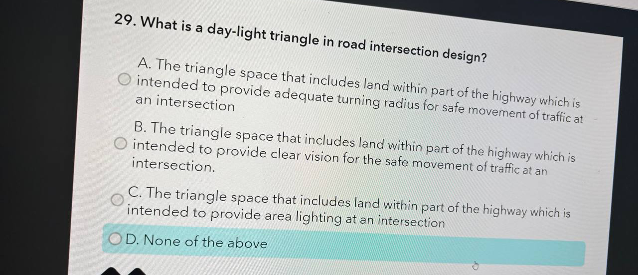 Solved What is a day-light triangle in road intersection | Chegg.com