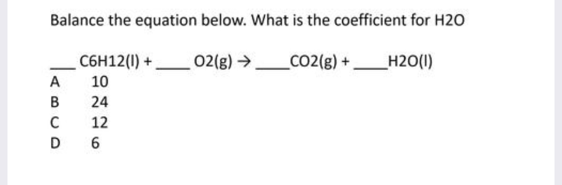Solved Balance the equation below. What is the coefficient | Chegg.com