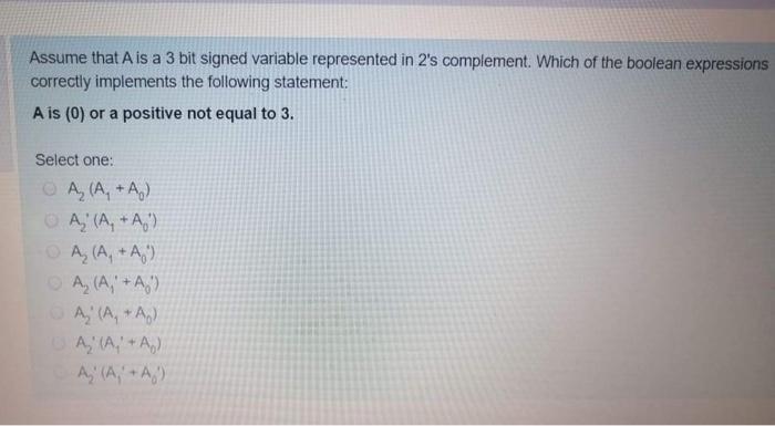 Solved Assume that A is a 3 bit signed variable represented | Chegg.com