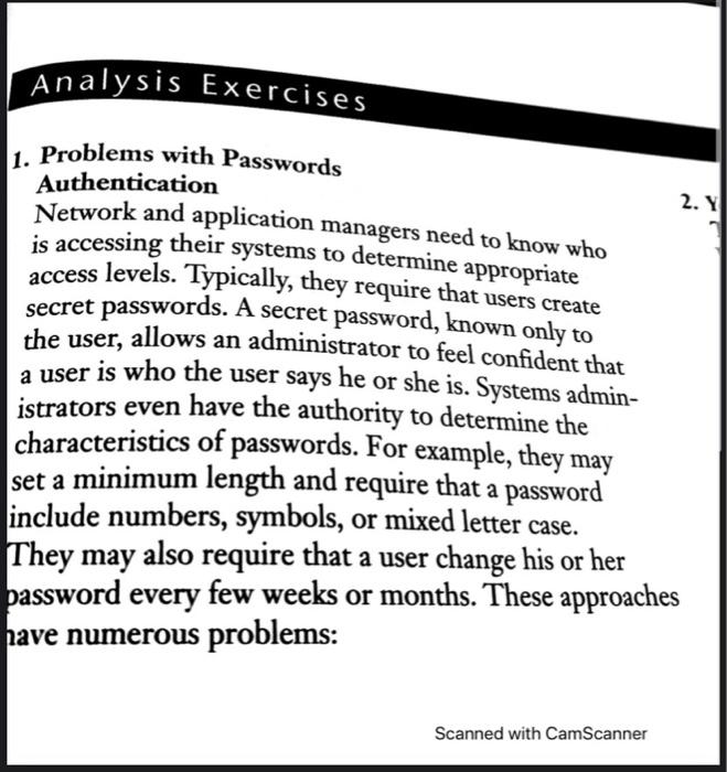 Solved Analysis Exercises 2. Y 1. Problems with Passwords | Chegg.com