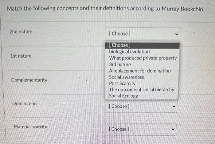 Match the following concepts and their definitions | Chegg.com