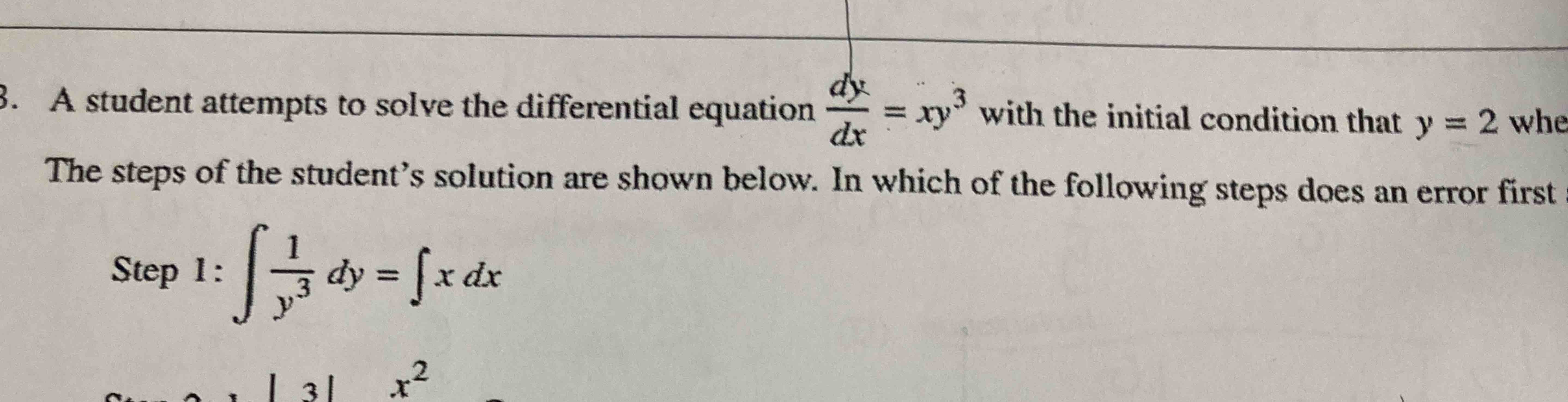 A student attempts to solve the differential equation | Chegg.com