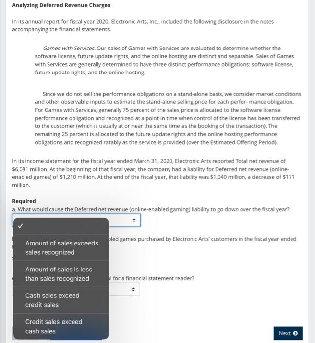Solved Analyzing Deferred Revenue Charges In its annual | Chegg.com