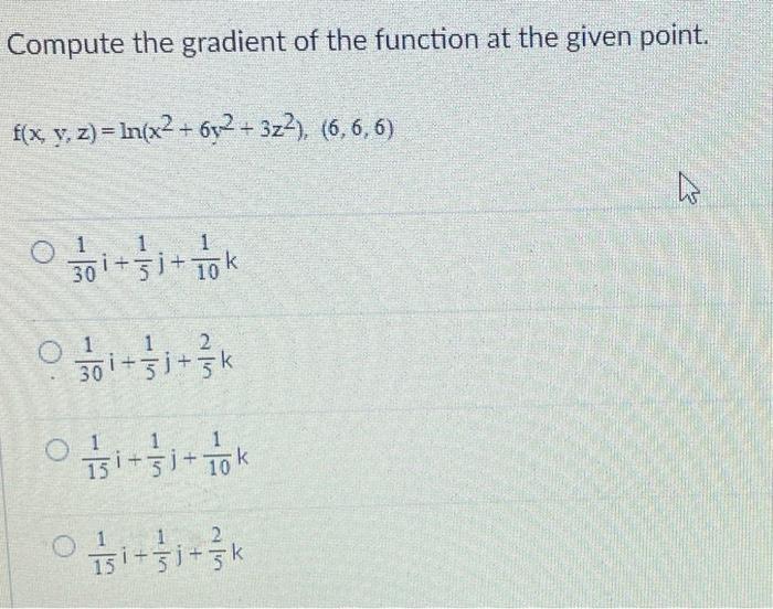 Solved Compute the gradient of the function at the given | Chegg.com
