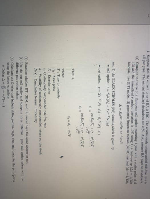 Part 4: Black-Scholes and Binomial Option Pricing Le | Chegg.com