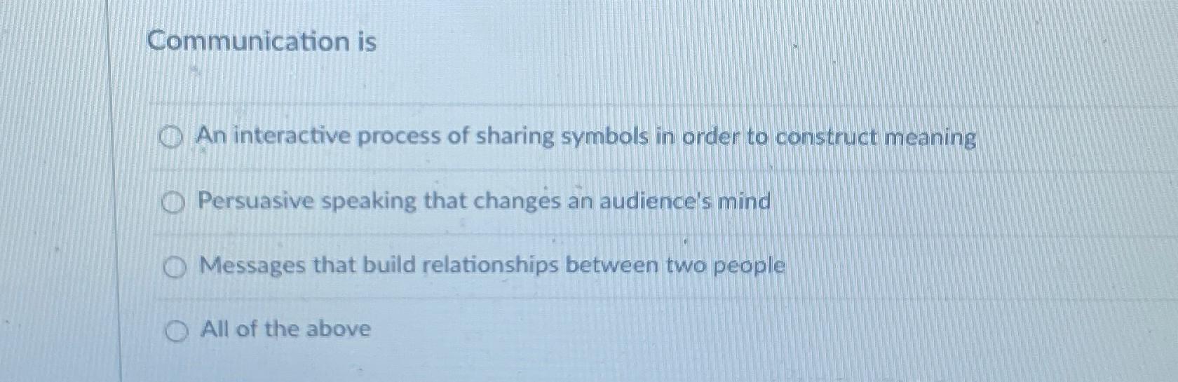 Solved Communication isAn interactive process of sharing | Chegg.com