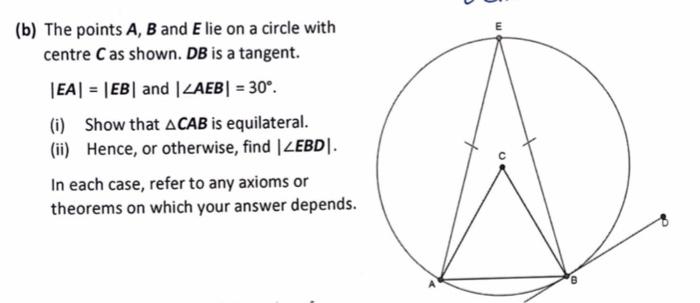 Solved (b) The points A,B and E lie on a circle with centre | Chegg.com
