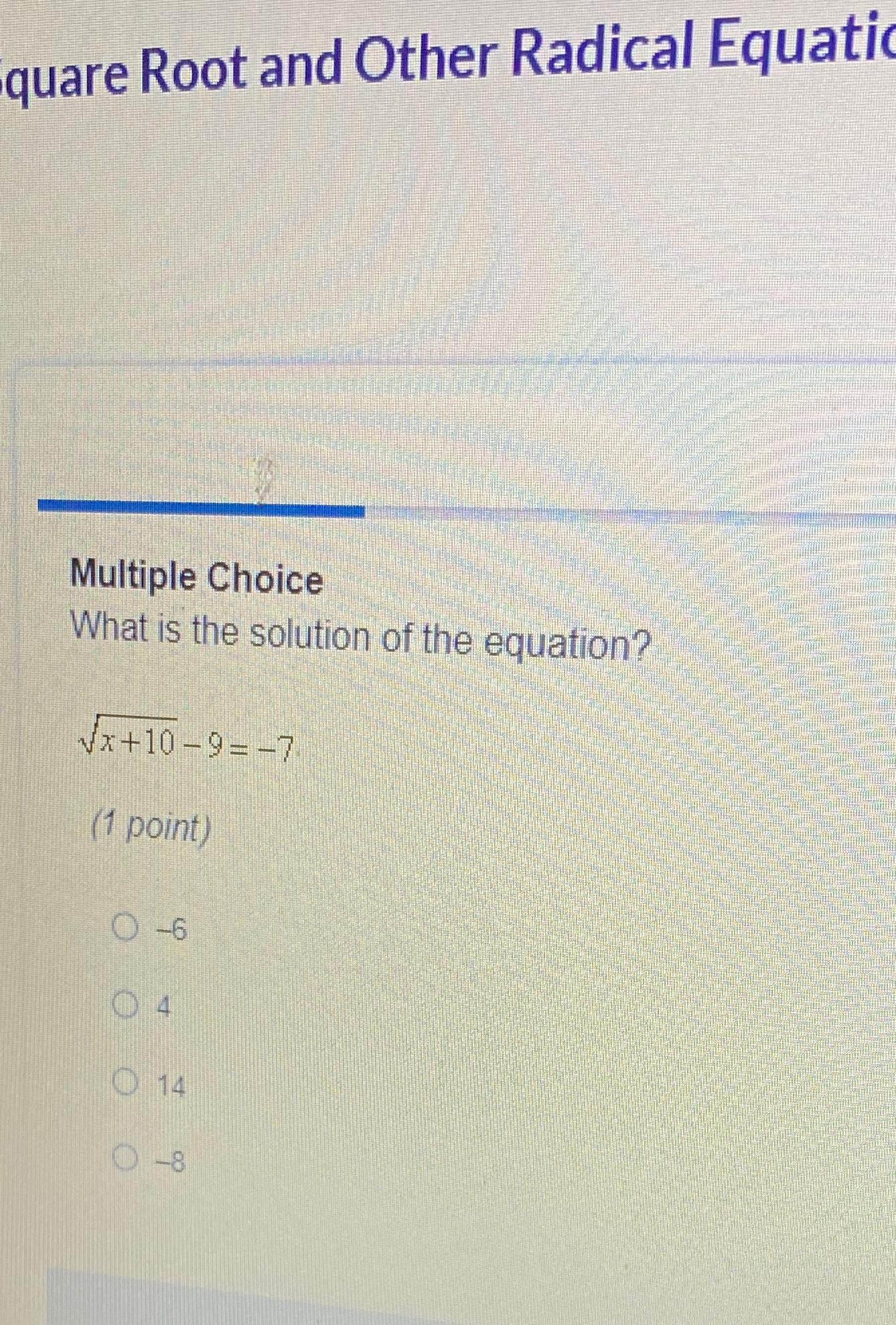 Solved quare Root and Other Radical EquaticMultiple | Chegg.com