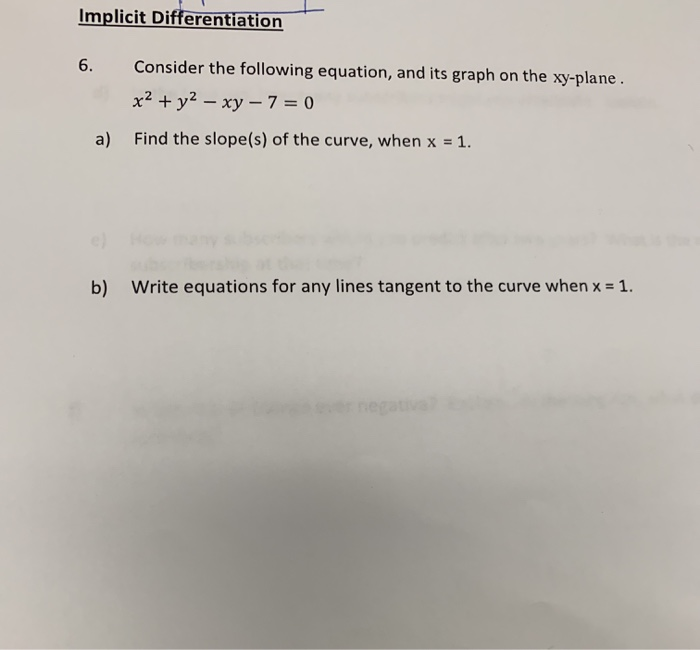 Solved Implicit Differentiation 6. Consider the following | Chegg.com