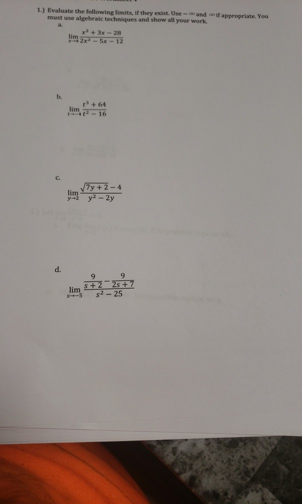 Solved 1.) Evaluate the following limits, if they exist. Use | Chegg.com