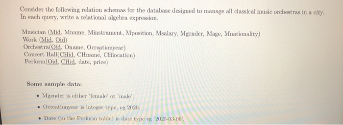 Solved Consider the following relation schemas for the | Chegg.com