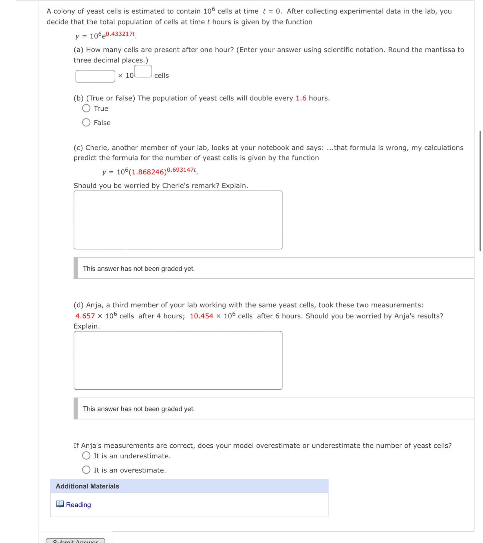 Solved A colony of yeast cells is estimated to contain 106 | Chegg.com