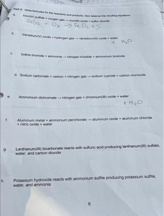 Solved Part 2: Write formulas for the reactants and | Chegg.com