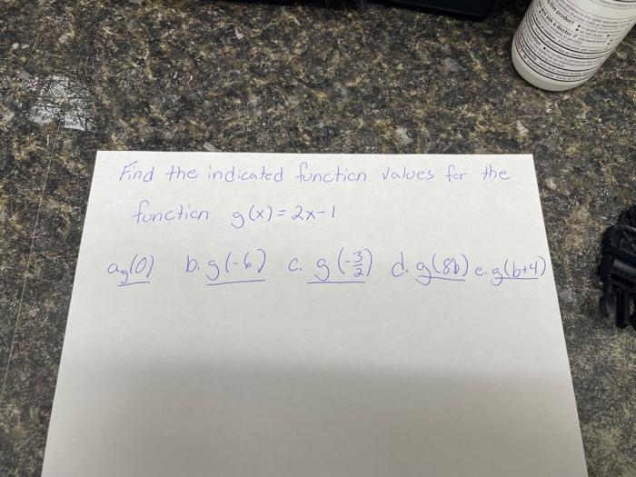 Solved Find the indicated function values for the function | Chegg.com
