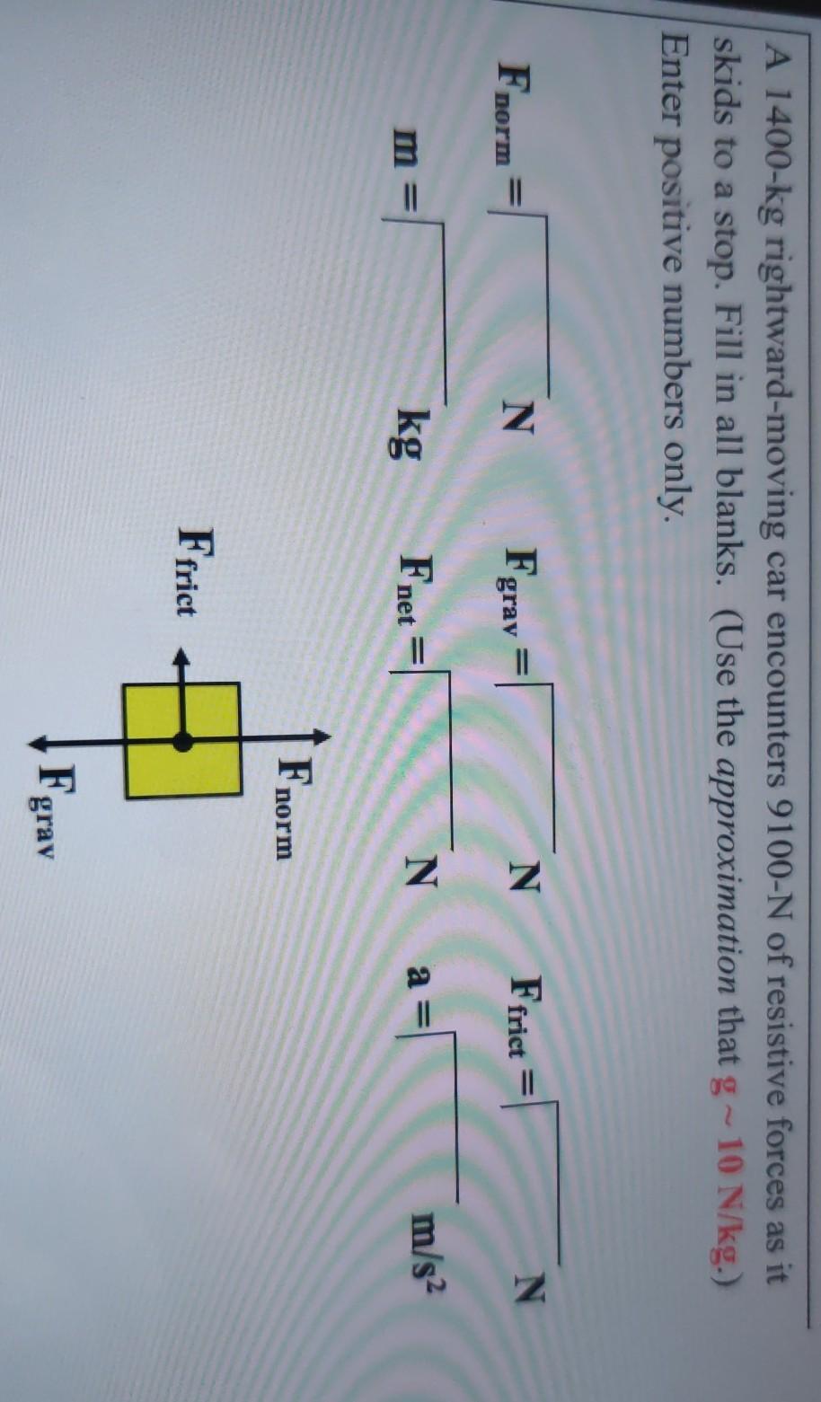 Solved A 1400-kg rightward-moving car encounters 9100-N of | Chegg.com