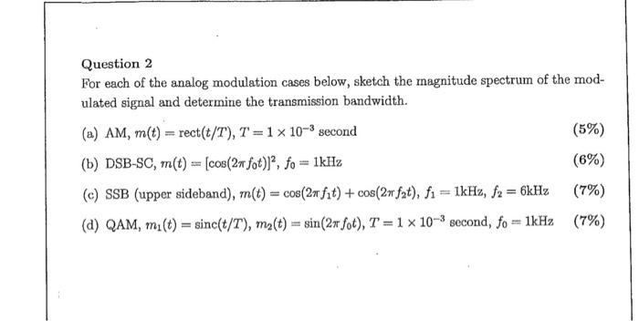 Solved Question 2 For Each Of The Analog Modulation Cases