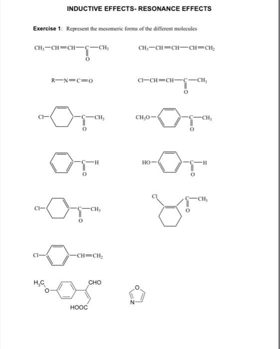 Solved INDUCTIVE EFFECTS- RESONANCE EFFECTS Exercise 1: | Chegg.com