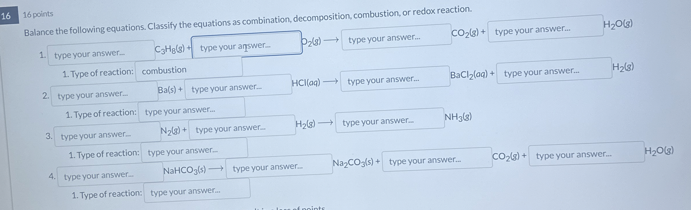 Solved 1616 ﻿pointsBalance the following equations. Classify | Chegg.com