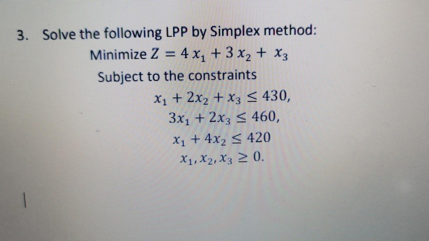 Solved 3. Solve the following LPP by Simplex method: | Chegg.com