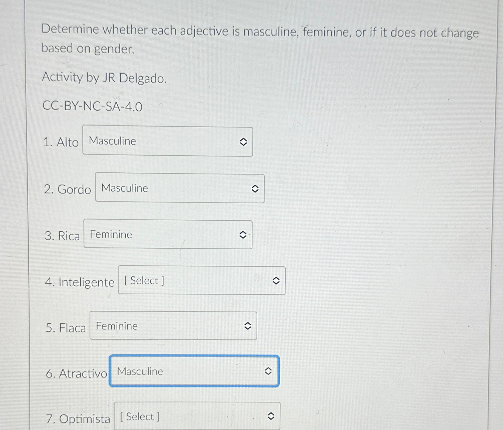 Solved Determine whether each adjective is masculine, | Chegg.com