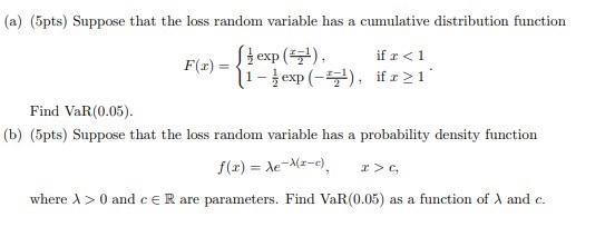 Solved (a) (5pts) Suppose that the loss random variable has | Chegg.com