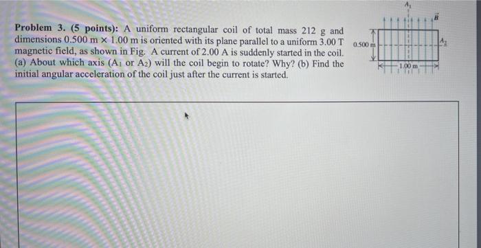 Solved Problem 3. (5 points): A uniform rectangular coil of | Chegg.com